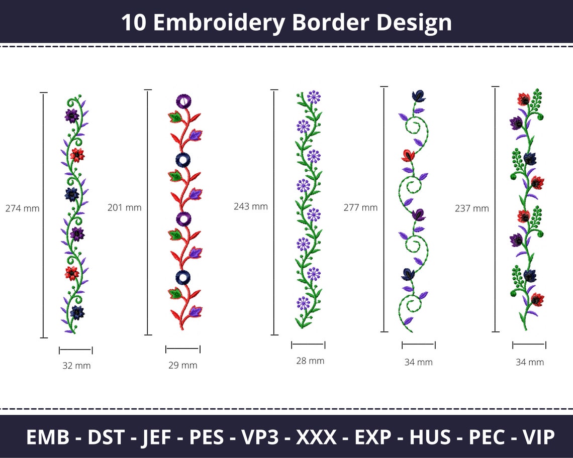 10 Endless Border Embroidery Design Bundle Machine Embroidery - Etsy