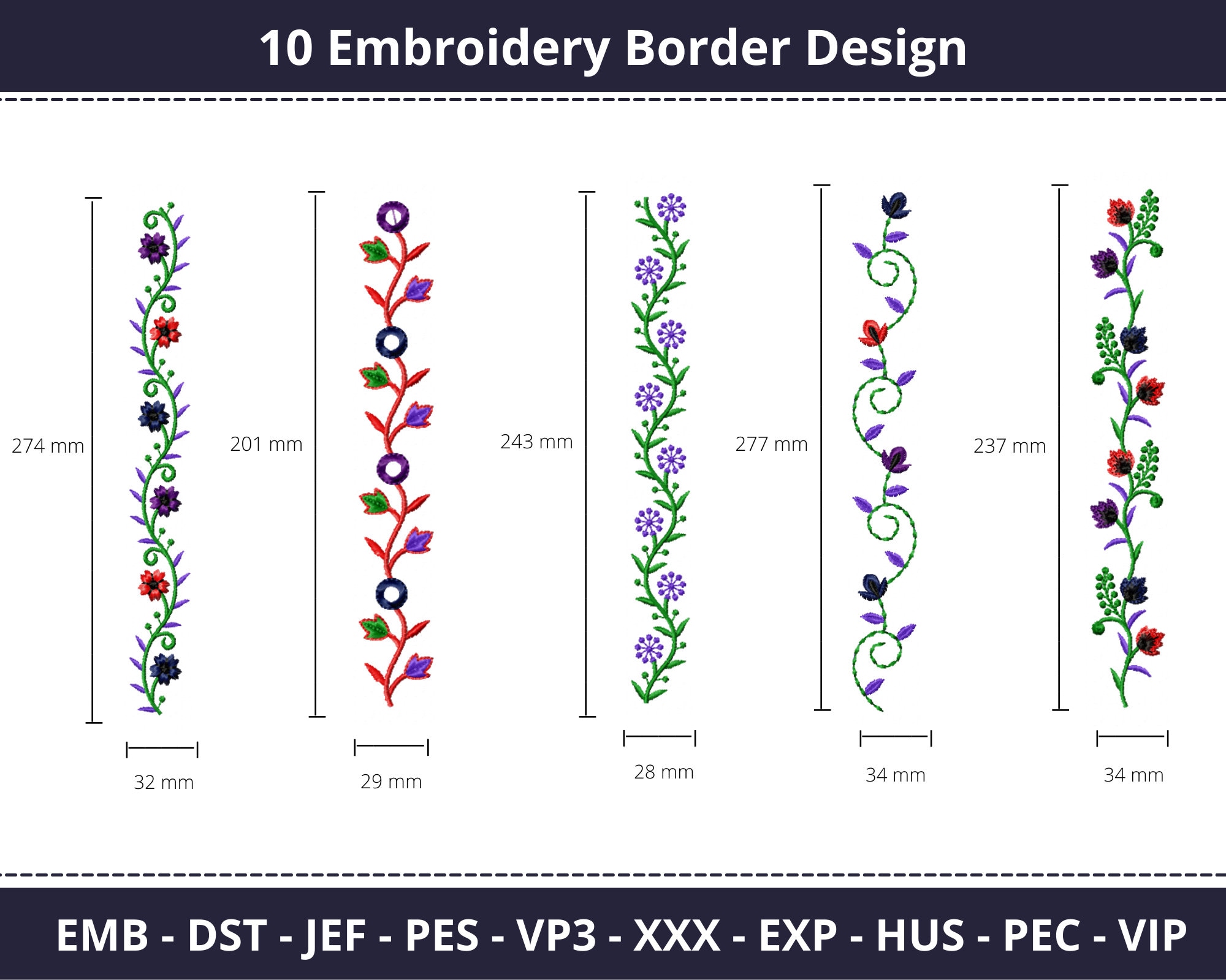 10 Endless Border Embroidery Design Bundle Machine Embroidery - Etsy