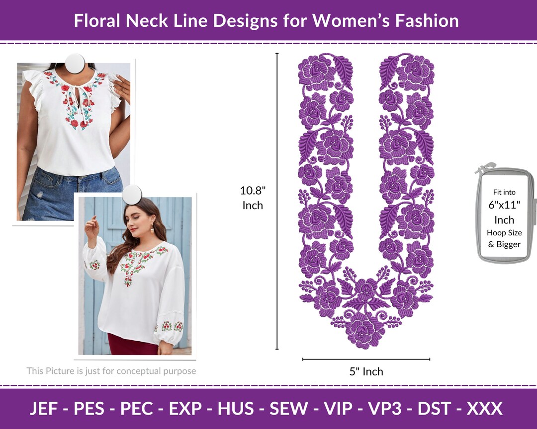 Chic Flower Embroidery Files for Ladies' Tops, Floral Elegance Women's ...