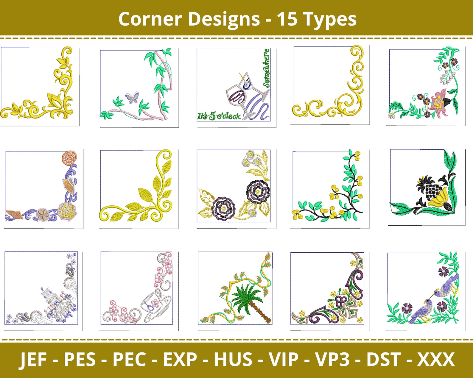 Towel, Napkin,table Cloths Embroidery Designs Corners - 15 Types ...