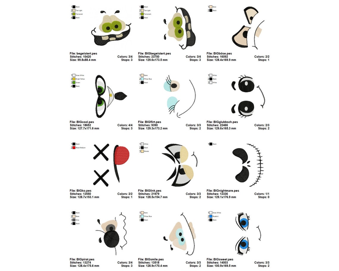 Funny Face Expressions Embroidery Designs 2 Sizes Instant - Etsy