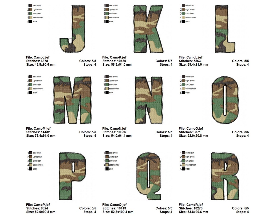 Army Military Alphabet Font Embroidery Designs Instant - Etsy