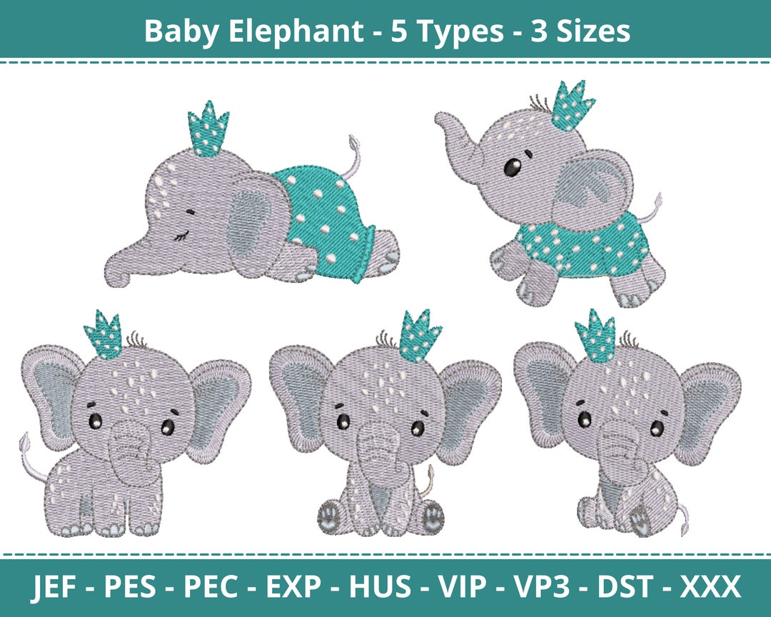 Baby Elephant Machine Embroidery Designs - King Elephant Crown ...