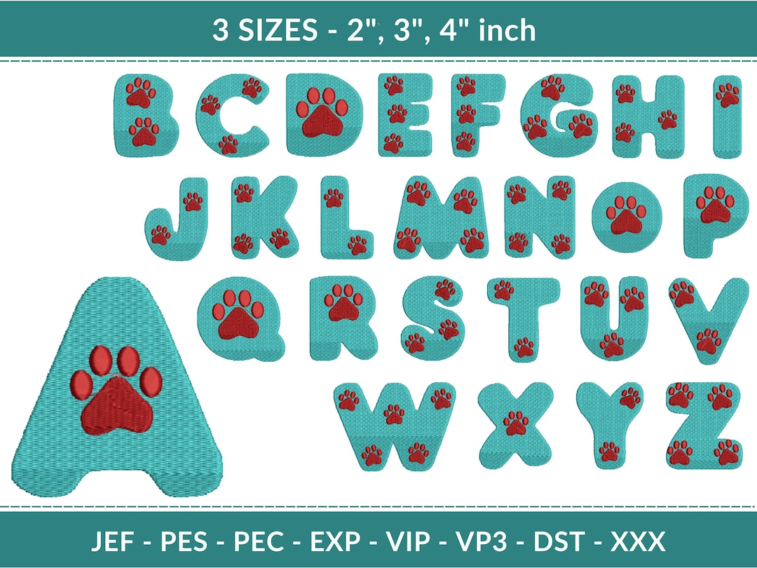 Paw Print Alphabet Embroidery Design - BX Font – A to Z Letters – 3 ...