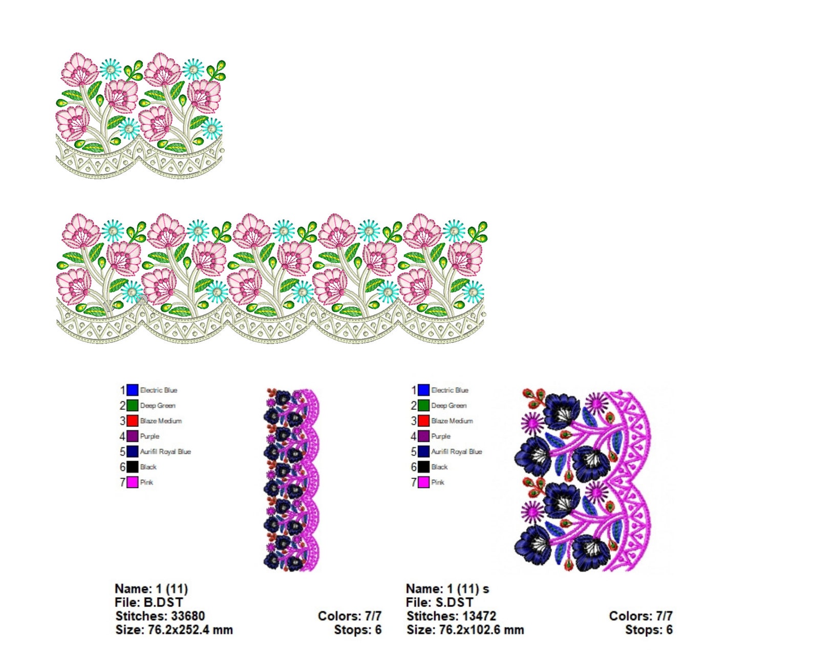 5 Endless Border Embroidery Designs 2 Sizes Instant - Etsy