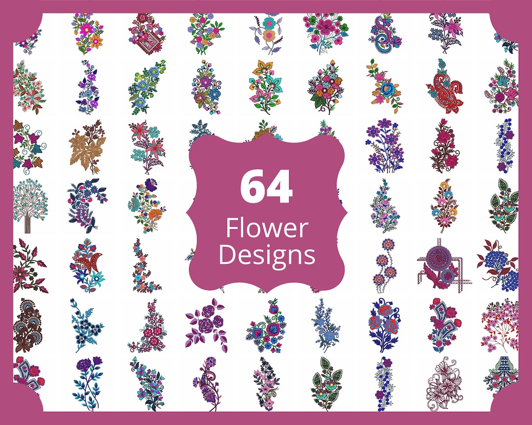 64 Flower Embroidery Design Bundle - Instant Download - Etsy