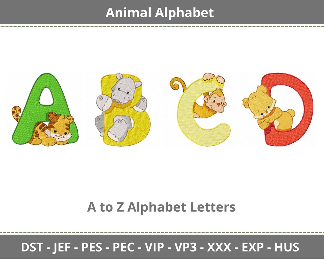 Alphabet With Baby Animals Machine Embroidery Designs - A to Z Font ...