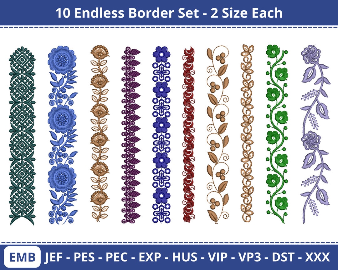 Endless Flower Border Designs - 10 Types of Machine Embroidery Border ...