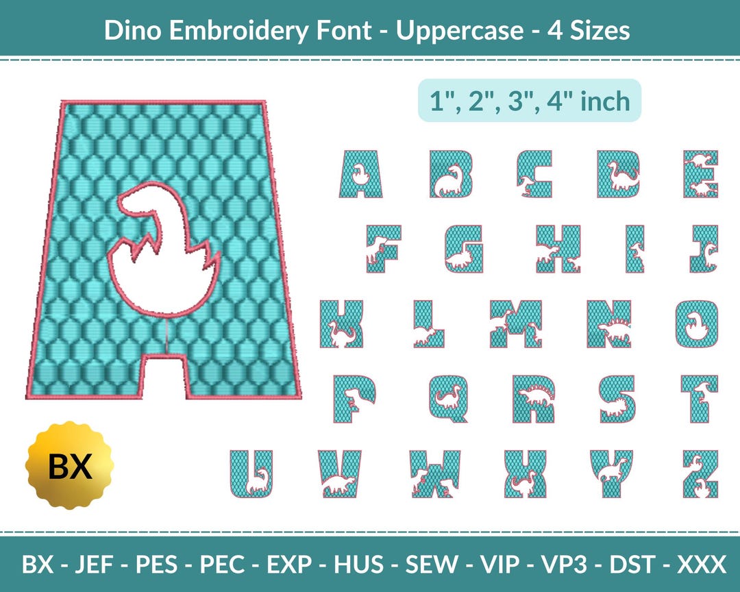 Dinosaur Themed Alphabet – Embroidery Font - 4 Sizes – BX Format ...