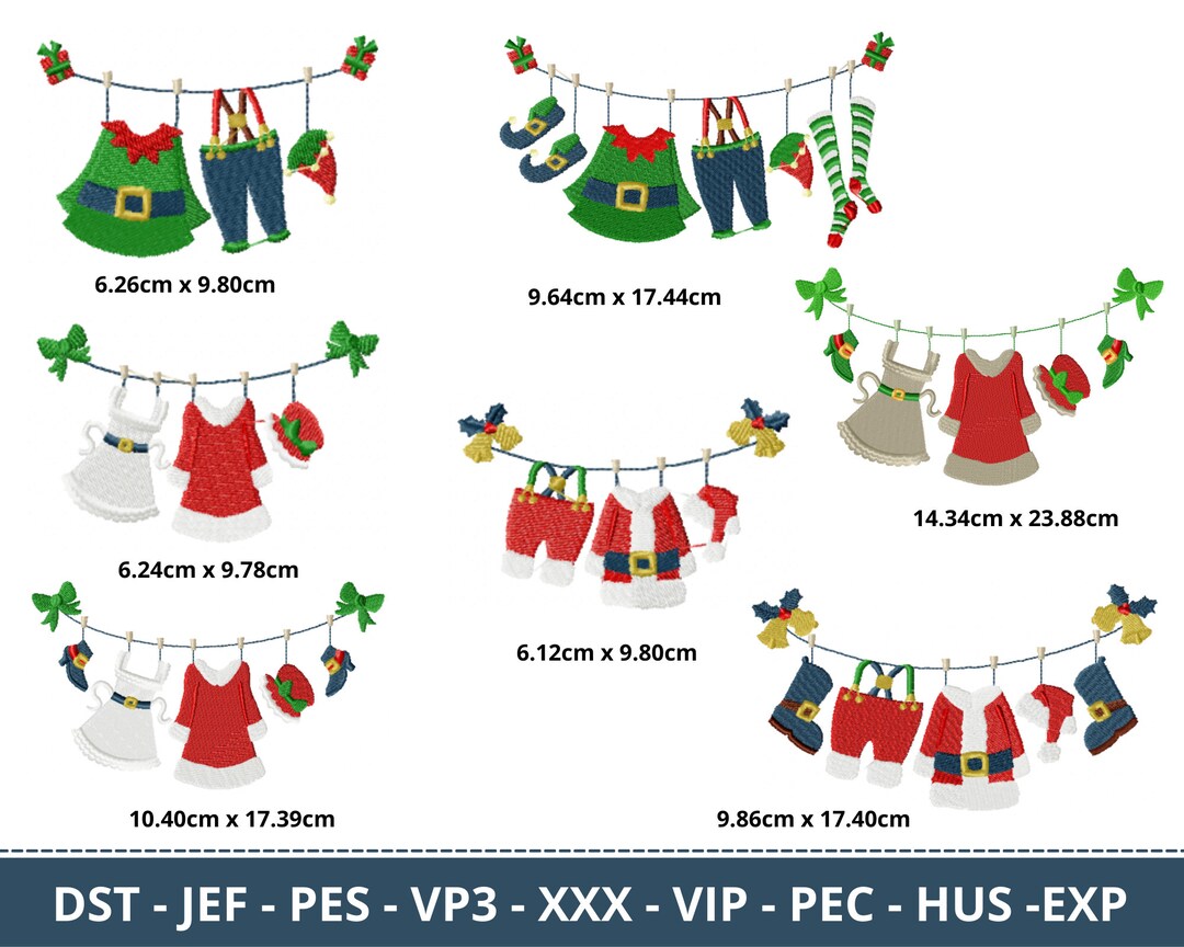 Christmas Clothesline Embroidery Design – Santa, Elf, & Mrs. Claus ...