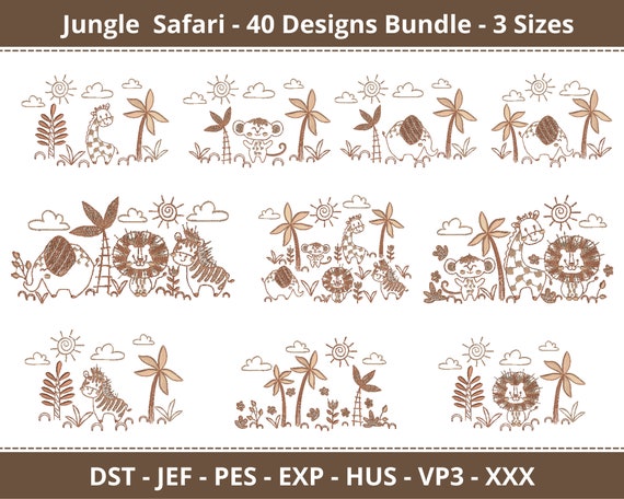 Jungle Safari Animals Embroidery Design Bundle Embroidery | Etsy