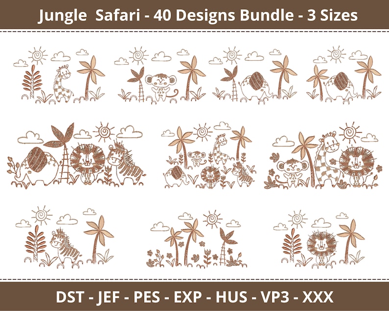 Jungle Safari Animals Embroidery Design Bundle Embroidery | Etsy
