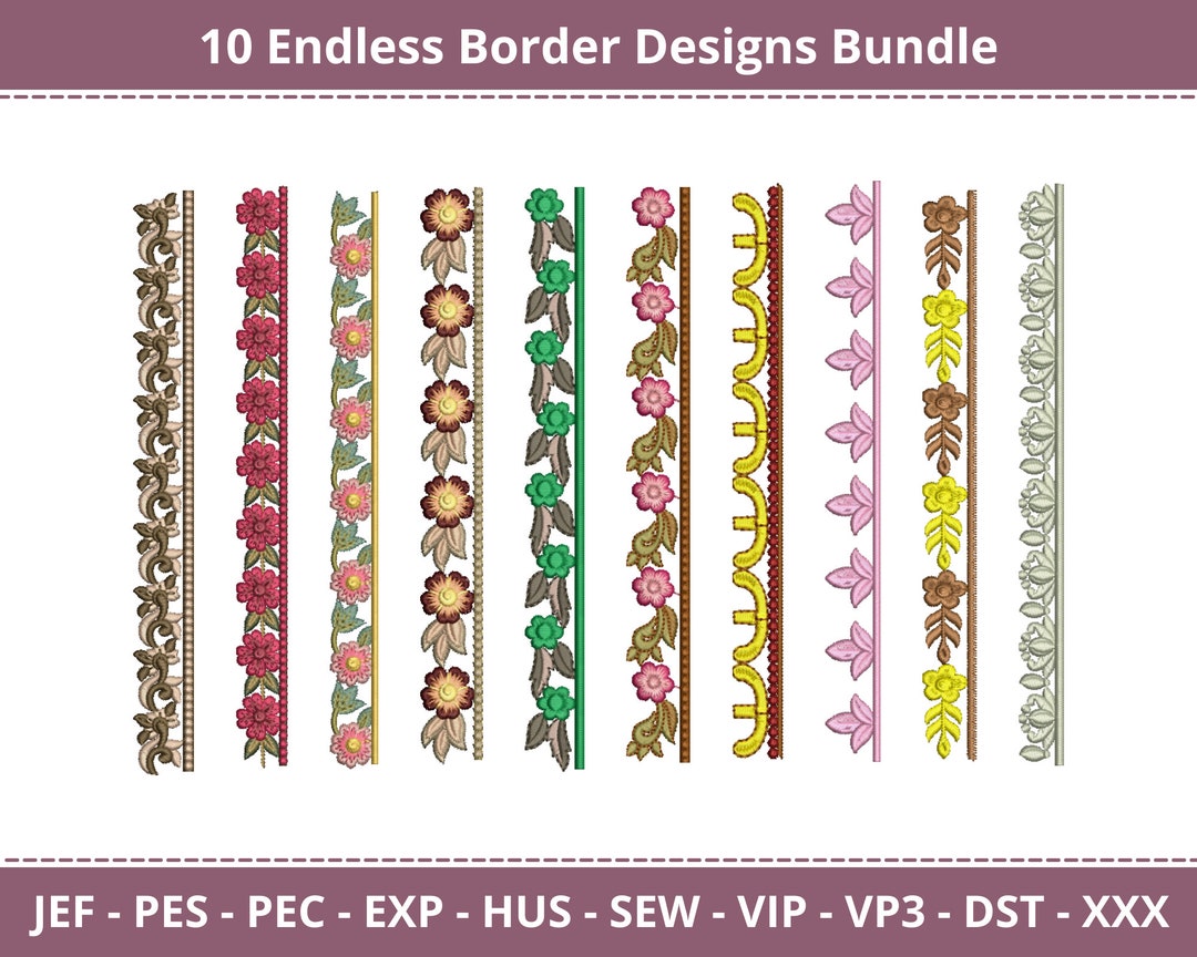 10 Simple Seamless Embroidery Border Designs - 8 Formats - Instant ...