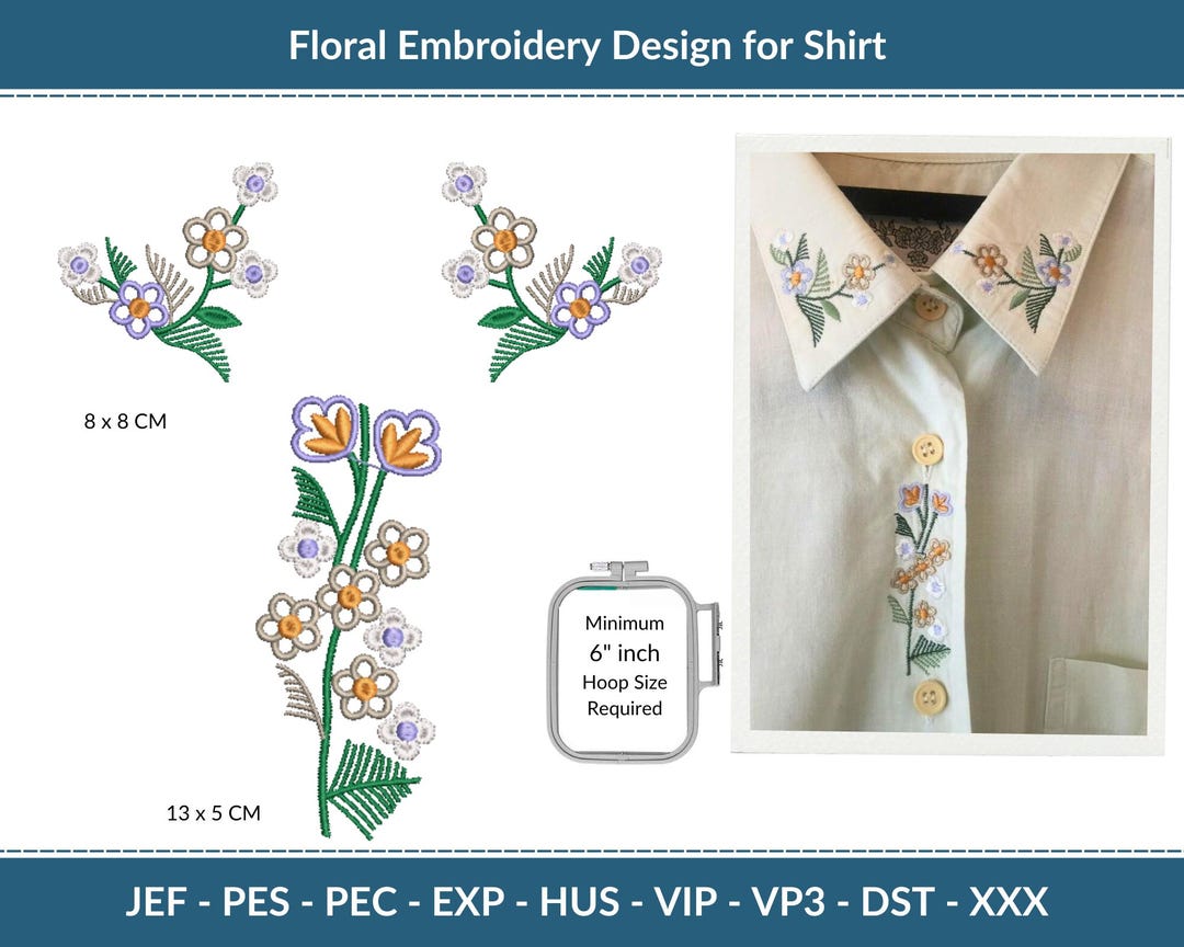 Floral Embroidery Design for Collars & Button, Ideal for Adding Charm ...