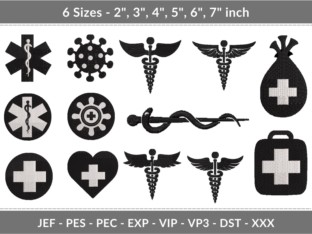 Medical Embroidery Design Bundle – 14 Healthcare Icons – 6 Sizes ...