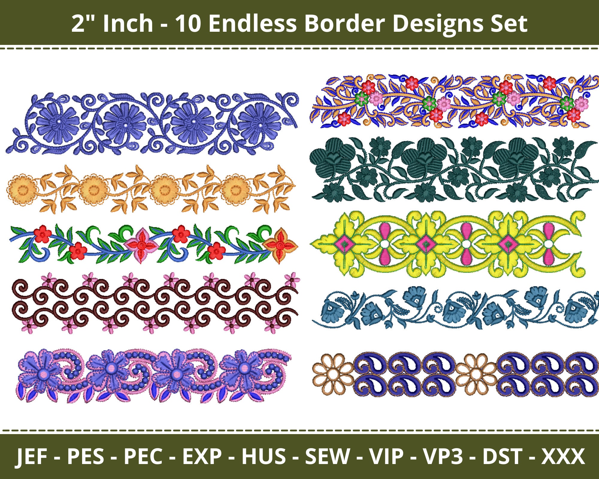 Endless Machine Embroidery Floral Border Designs 10 Designs - Etsy
