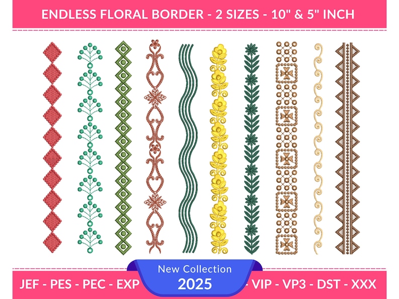 100 Embroidery Border Designs Mega Bundle – 2025 Floral Border ...