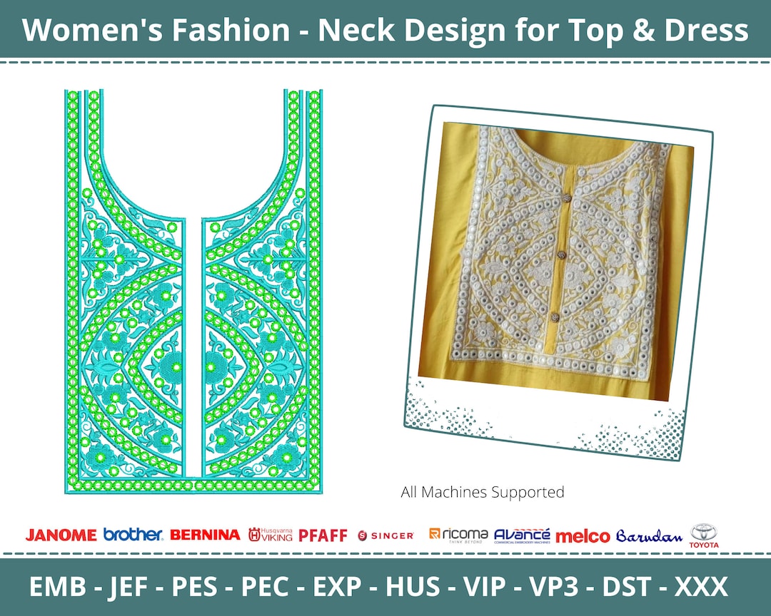 Elegant Machine Embroidery Neckline Design for Women's Top and Dress ...