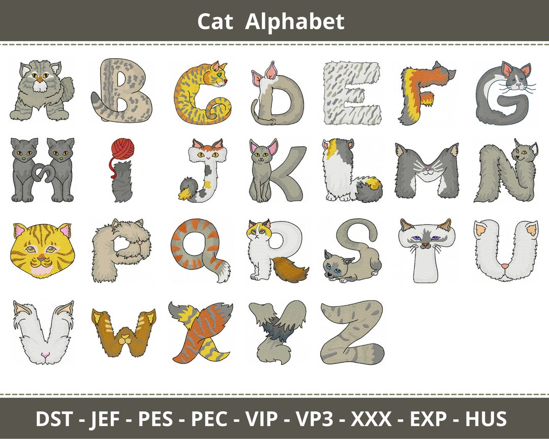 Cat Style Alphabet Font Embroidery Pattern - Instant Download - Etsy