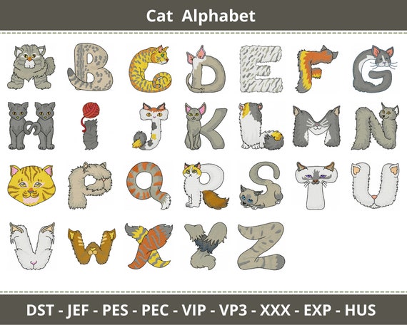 Cat Style Alphabet Font Embroidery Pattern Instant Download - Etsy