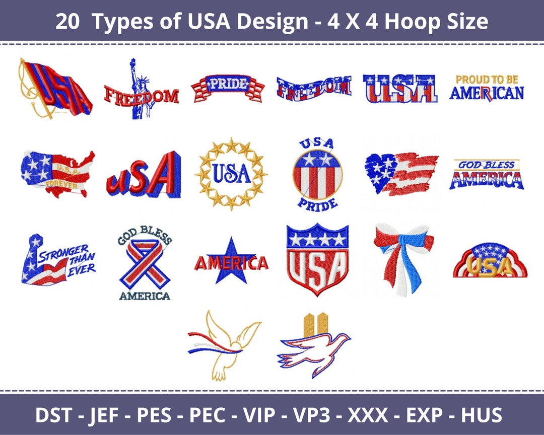 Patriotic USA Machine Embroidery Design Bundle – 20 Unique American ...