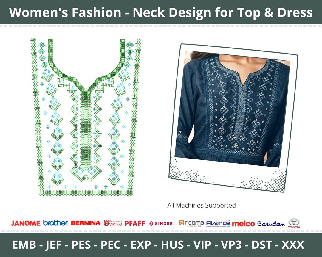 Cross Stitch V Neck Machine Embroidery Design & Pattern - Instant ...