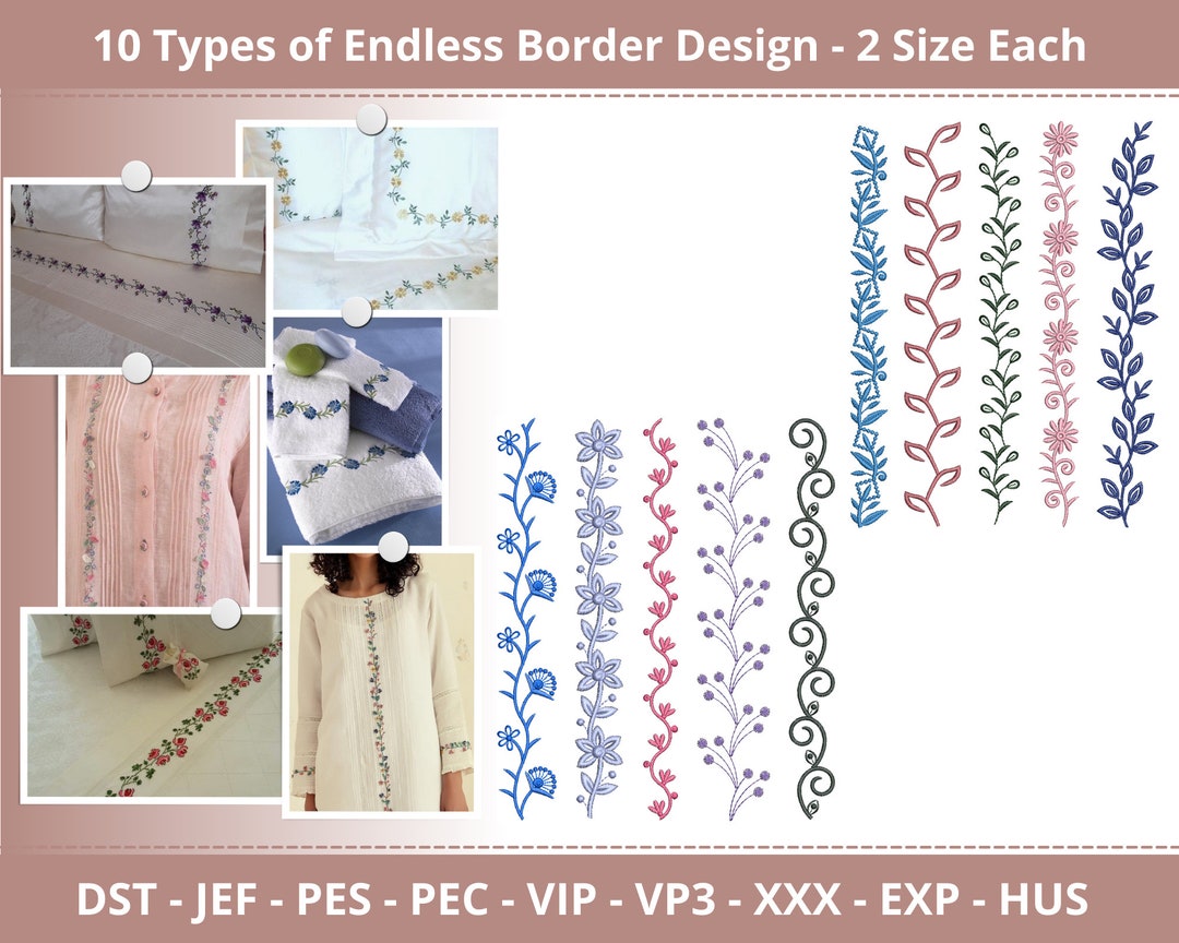 Endless Floral Border Machine Embroidery Designs for Towel, Bedsheet ...