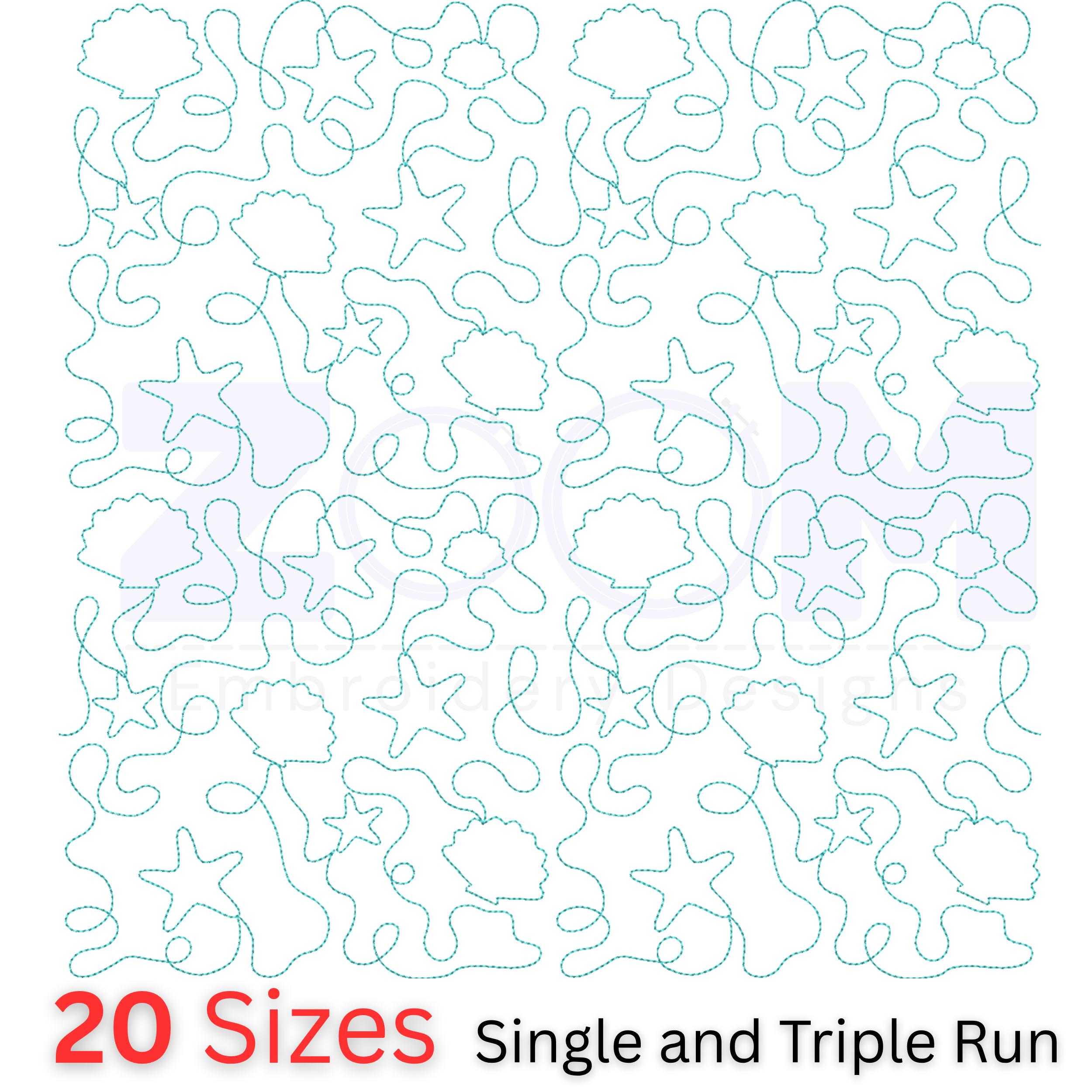 Starfish & Seashell Quilting Design • Ocean Beach Continuous Line Quilt ...