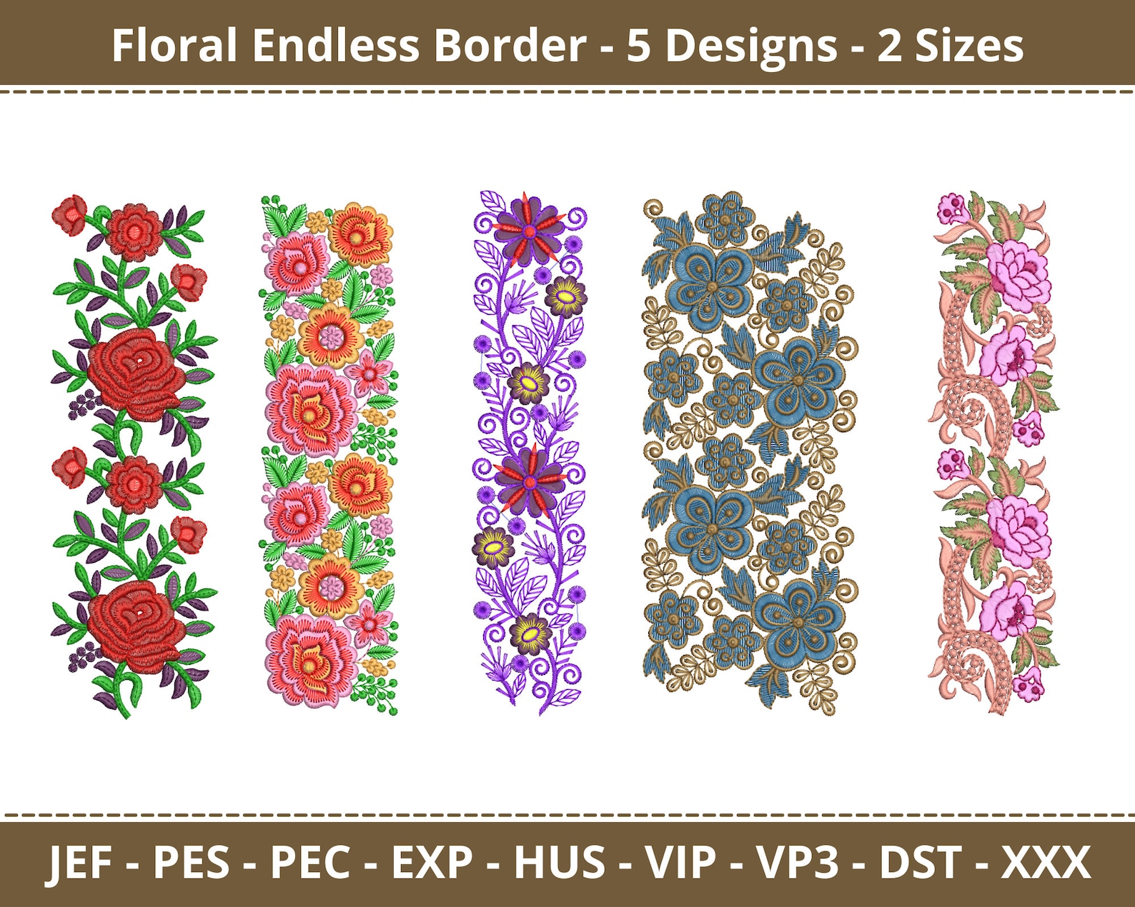 Floral Endless Border Embroidery Designs for Table Runners, Linens ...