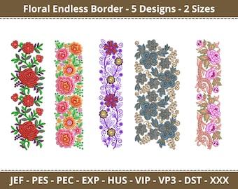 Floral Endless Border Embroidery Designs 5 Designs 2 Size | Etsy