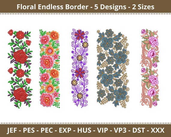 Floral Endless Border Embroidery Designs 5 Designs 2 Size - Etsy