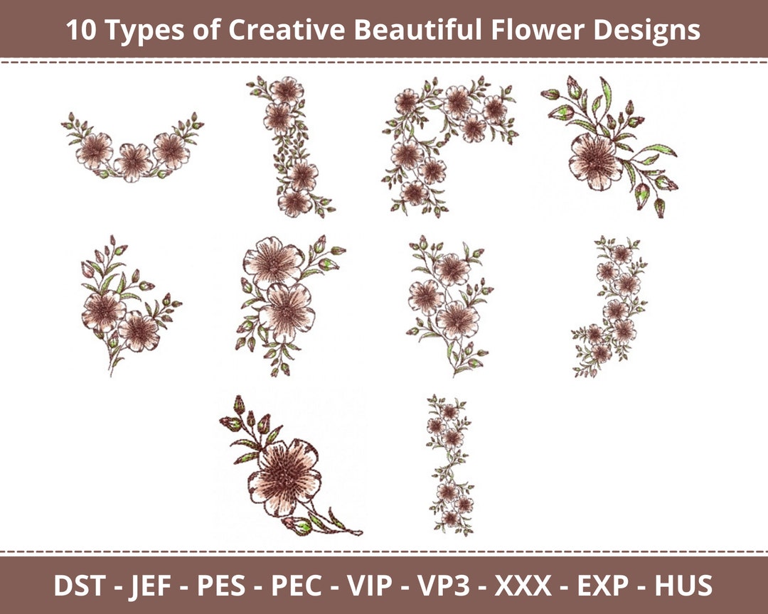 Botanical Flower Machine Embroidery Designs, Watercolor Flower ...