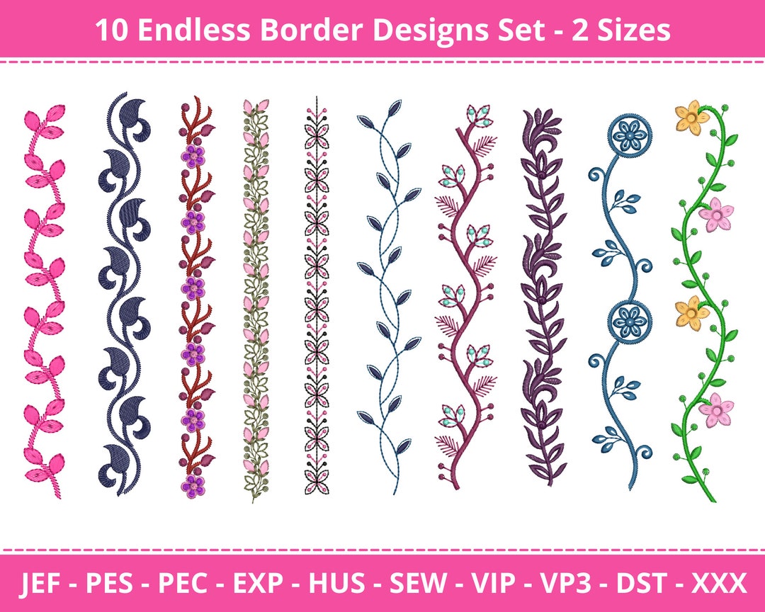 Floral Embroidery Border Designs - Seamless Embroidery Border Pattern ...
