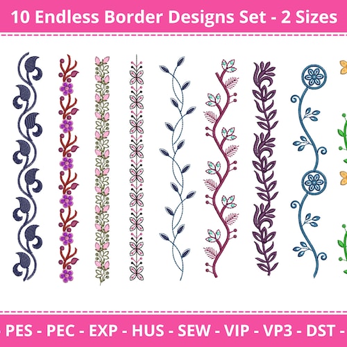 10 Endless Embroidery Border Designs Bundle 2 Sizes - Etsy