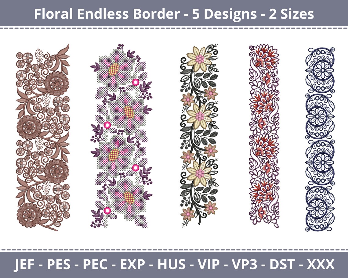 Floral Endless Border Embroidery Designs 5 Designs 2 Size - Etsy