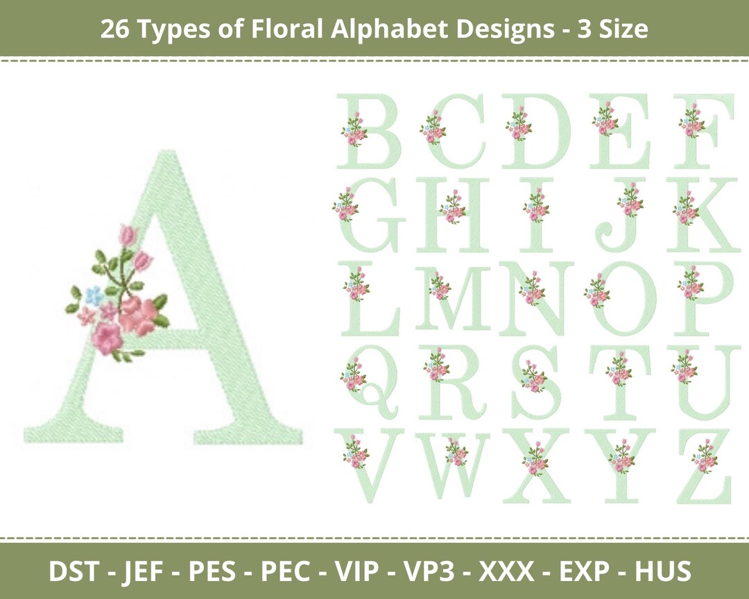 Elegant Floral Font Alphabet Machine Embroidery Designs, Flower ...