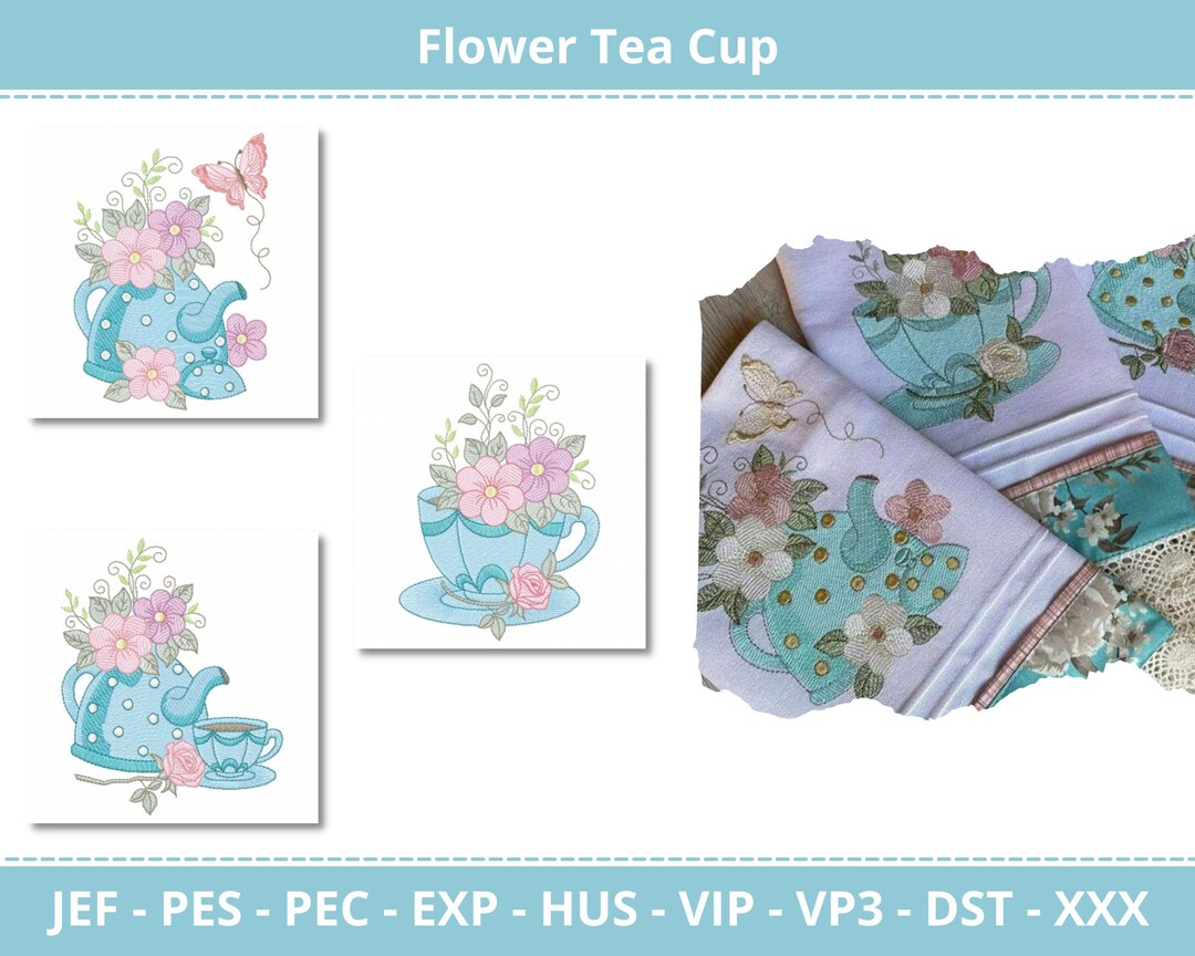Floral Tea Cup Embroidery Designs-instant Download - Etsy