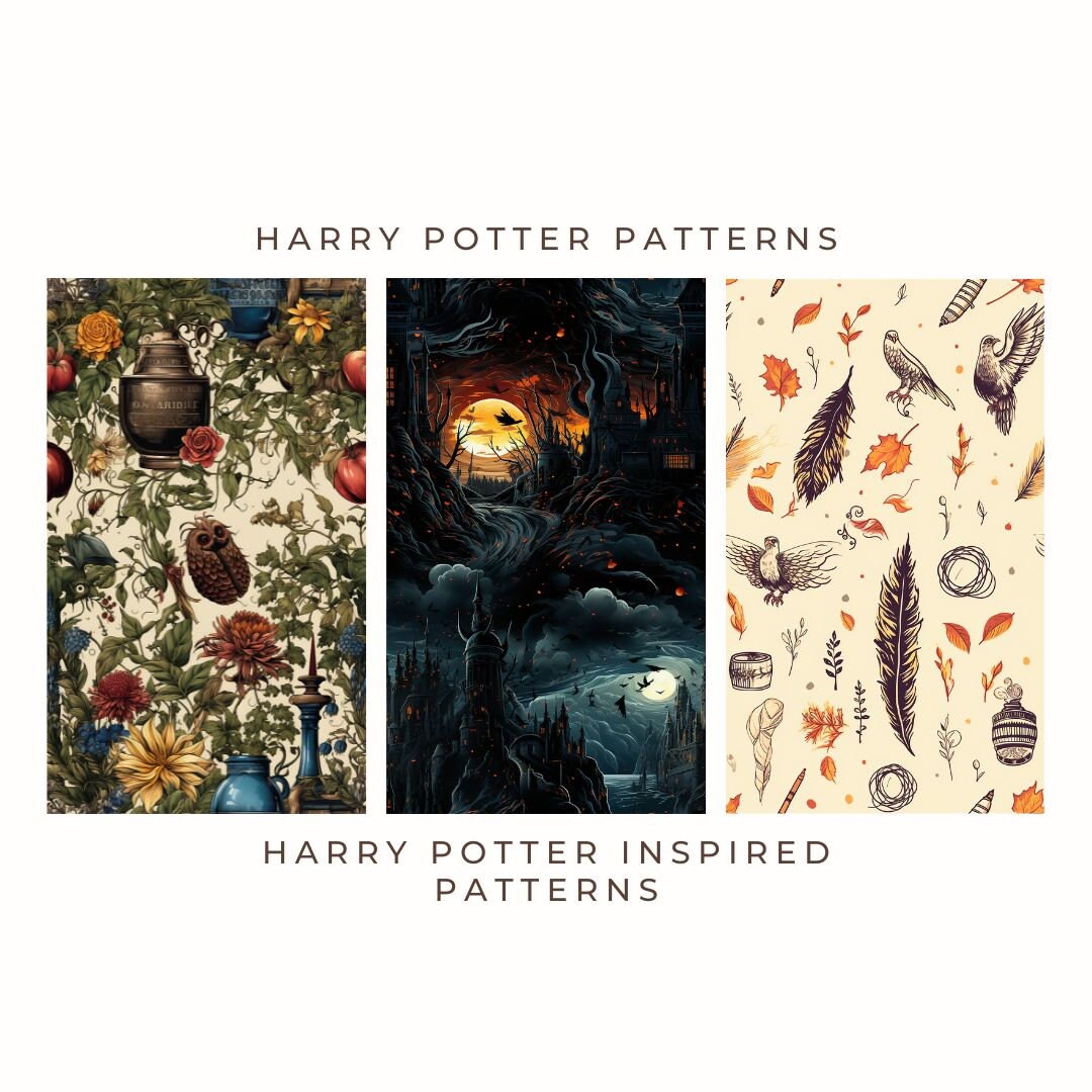 Wizard Inspired Patterns Hand Drawn Owls, Castles and Harry 31 Pattern ...