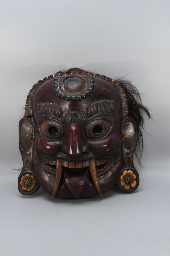 Handmade Wooden Carved antique Shaman Lakhe mask wall hanging | Etsy