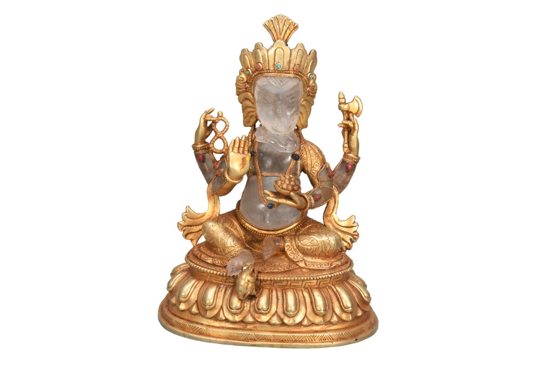 Crystal Lord Ganesha Statue, Gold Plated Hindu Sculpture, Nepal - Etsy