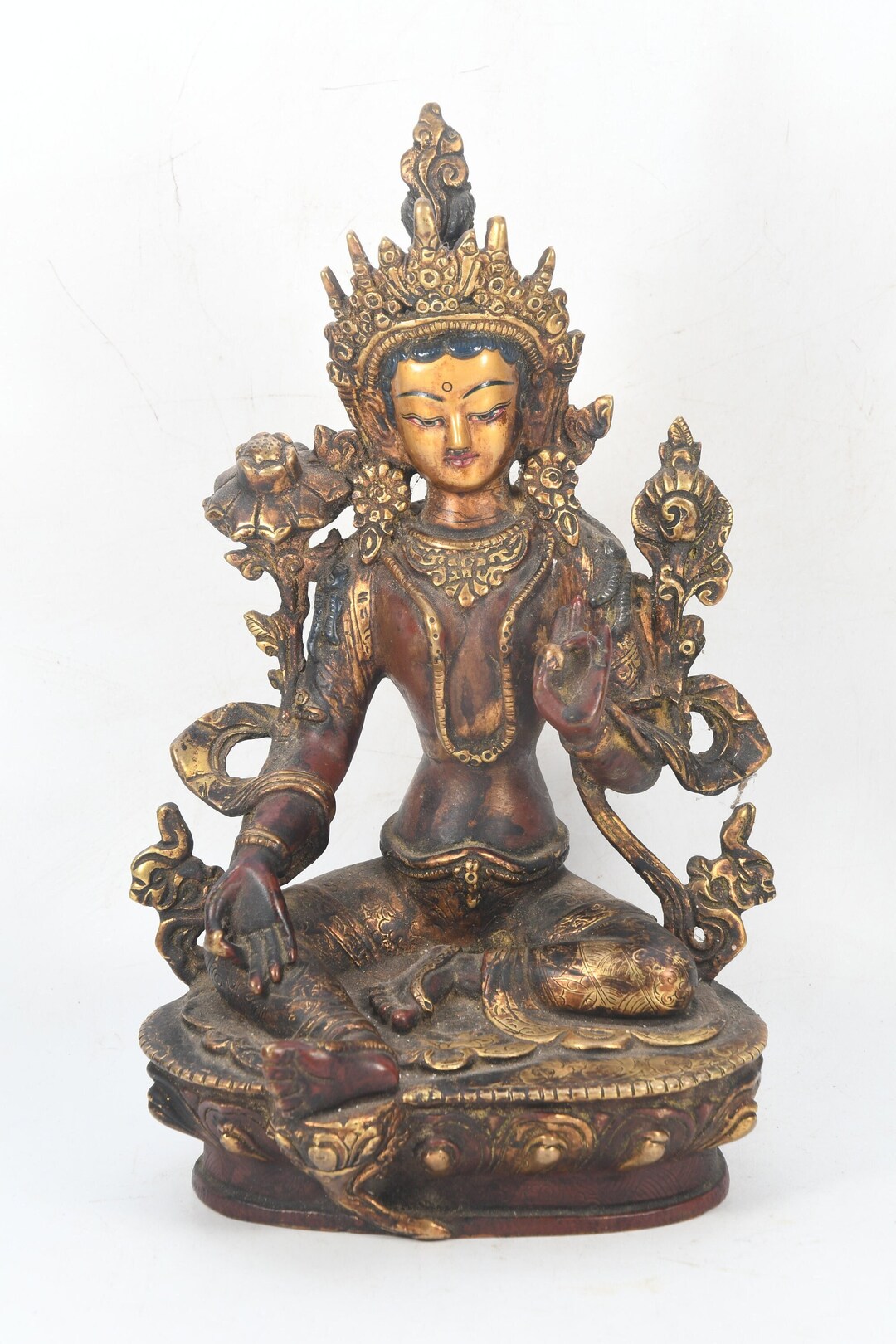 Gold Gilded Antique Green Tara Statue - Timeless Elegance and Spiritual ...