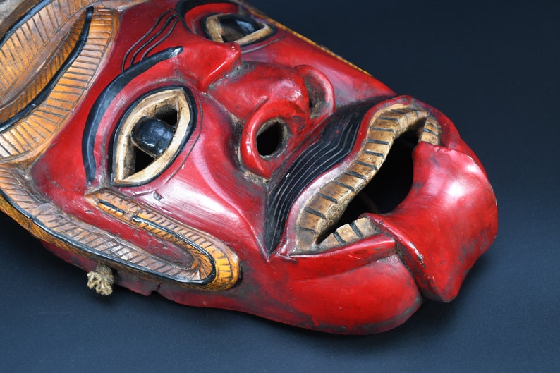 3 Head Red Face Wooden Mask Tibetan Tharu Mask Hand Craved - Etsy