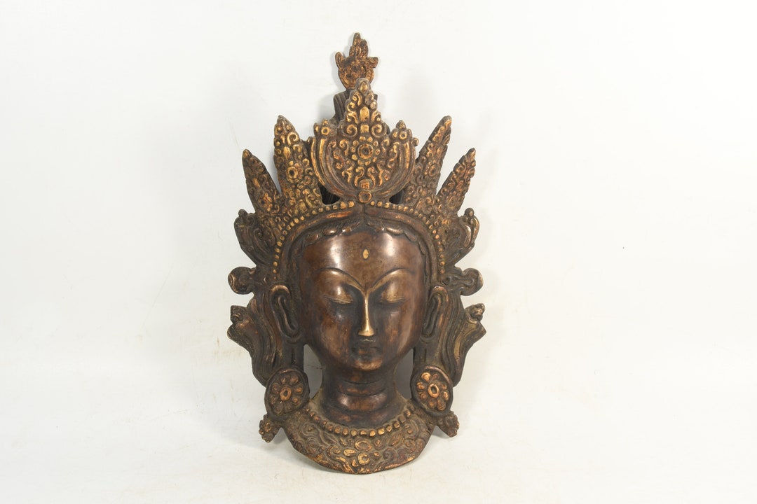 Tara Goddess Head in Brass - Spiritual Wall Decor for Meditation Space ...
