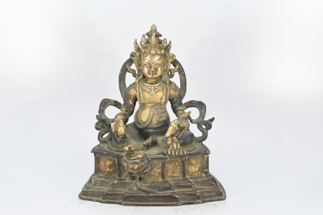 Kubera Jambala Statue, Gold Gilted, Antique Buddhist Figure From Nepal ...