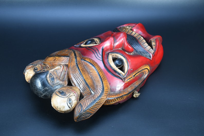 3 Head Red Face Wooden Mask Tibetan Tharu Mask Hand Craved - Etsy