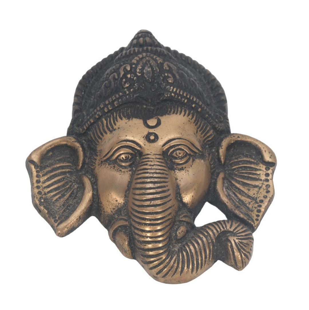 Brass Lord Ganesha Head Statue Fine Handcrafted Vintage Hinduism ...