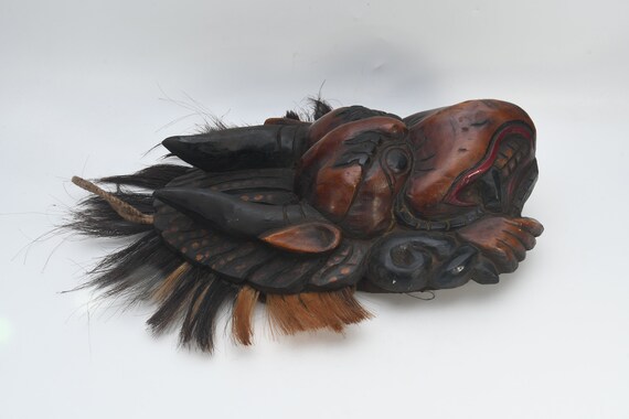 Horned Hanuman Wooden carved Laughing Skeleton Skull … - Gem