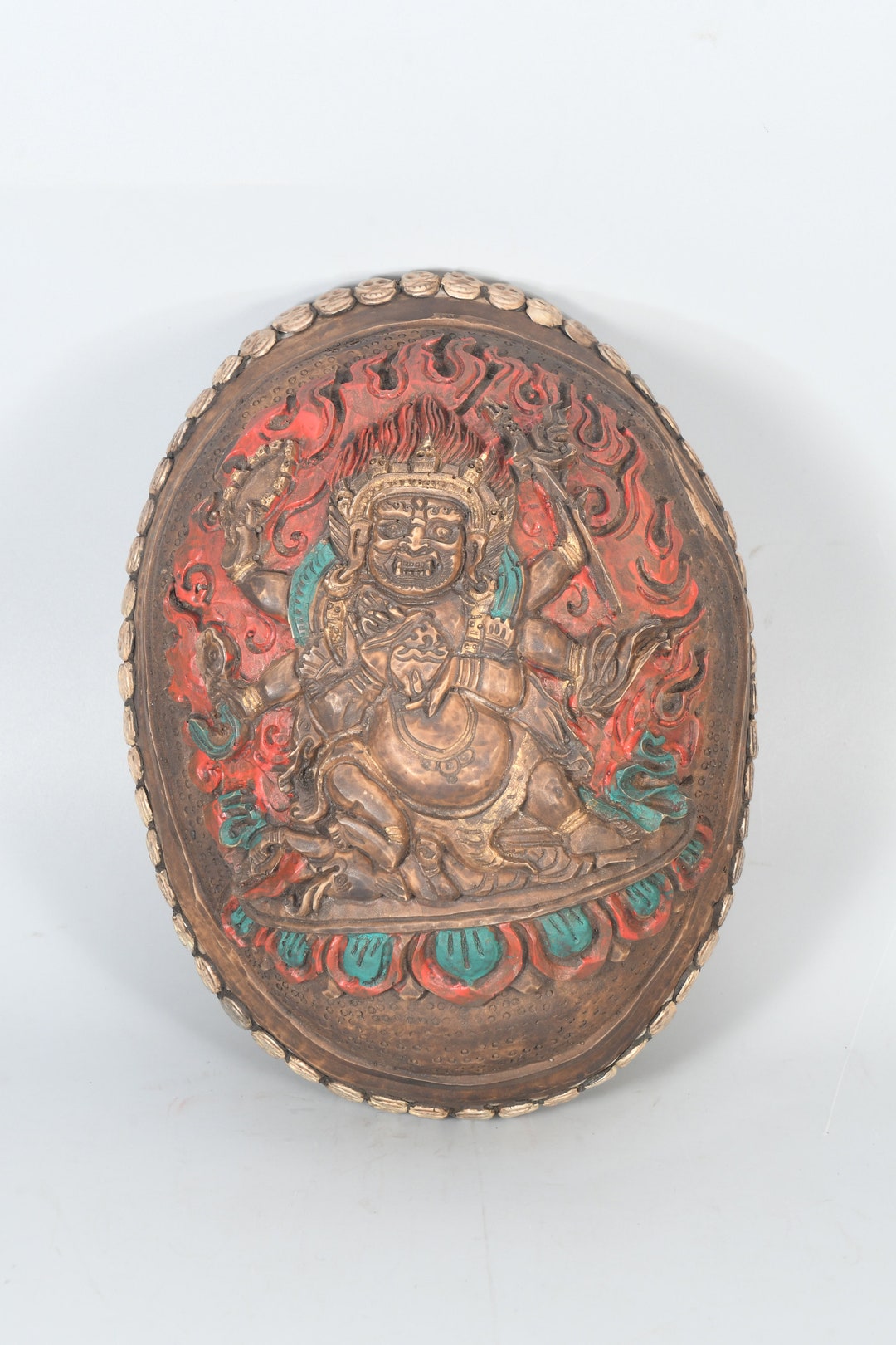 Fierce Buddhism Deity Bhairav Mahakala Antique Resin Tibetan Silver ...