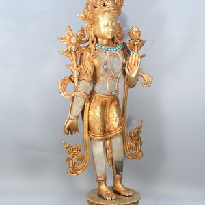 Standing Lokeshwara Gold Gilted Statue of Avalokiteshvara Fine Handmade ...