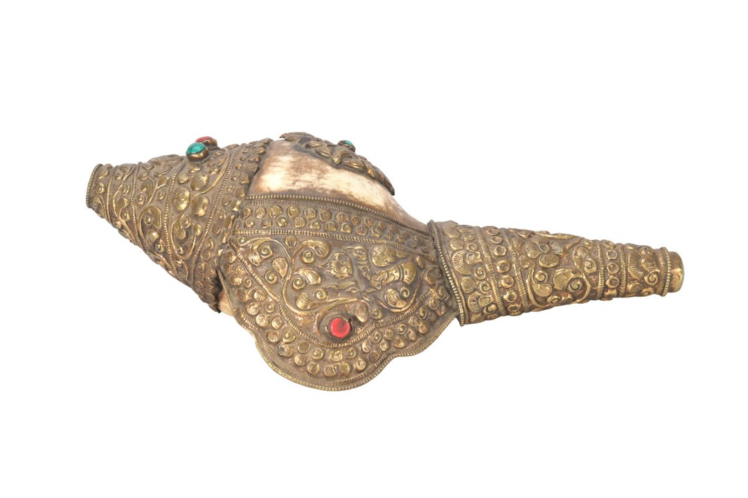 Brass Crafted Conch Shell, Tibetan Sankha, Vintage Religious Decor - Etsy
